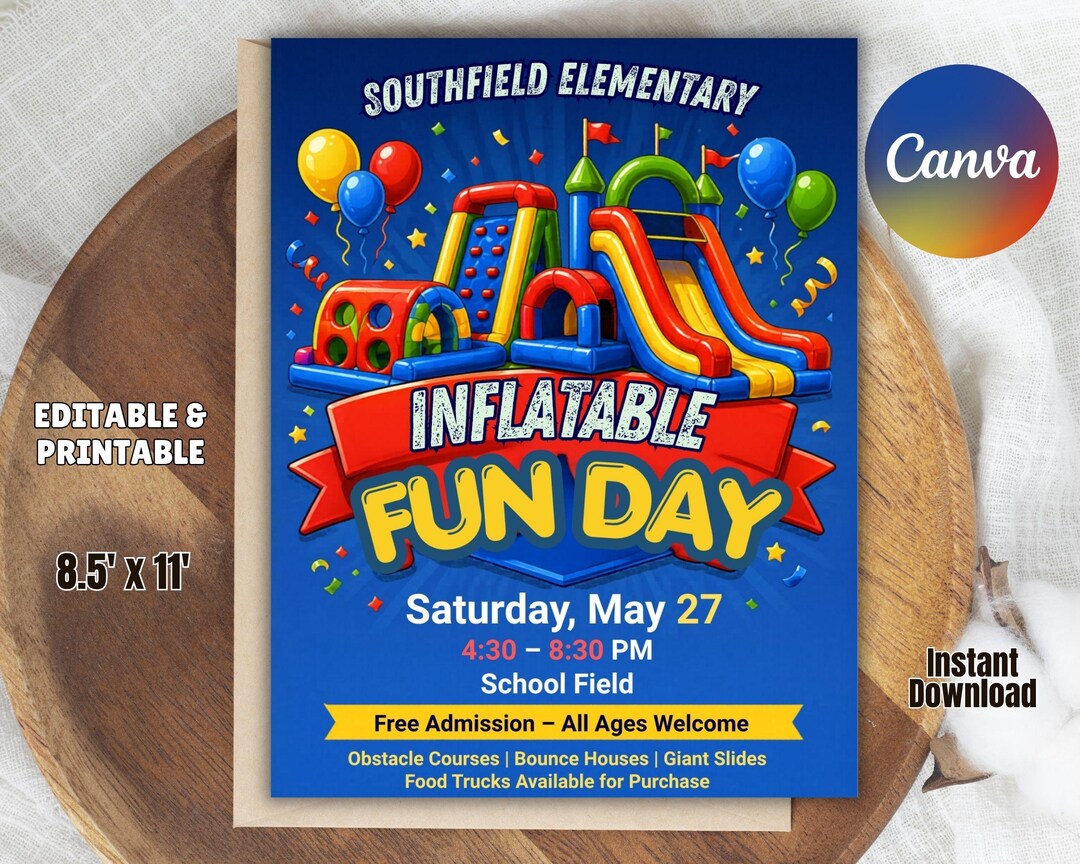 Inflatable Fun Day Flyer Template | Bounce House Event Flyer | School ...