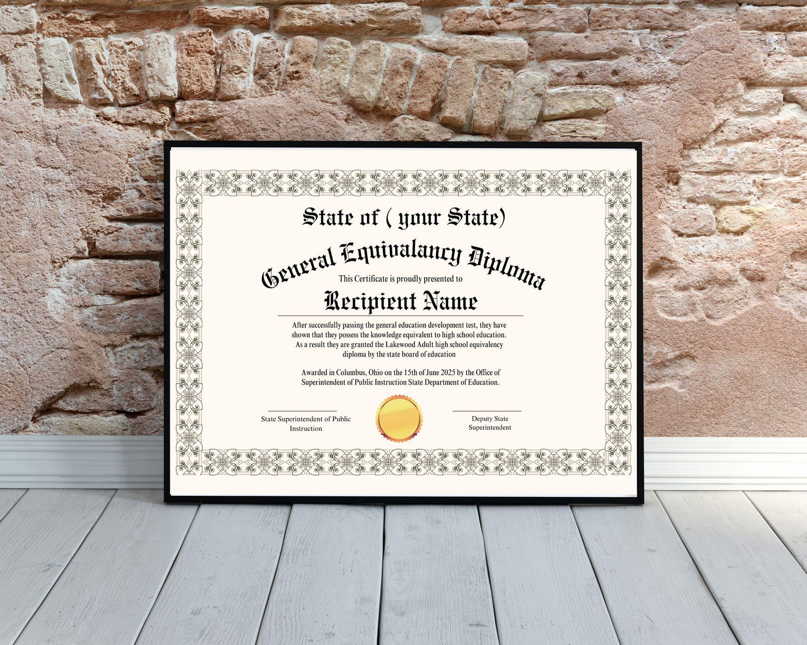 GED Diploma With Gold Seal Template Printable and Editable With Canva Personalized High School ...