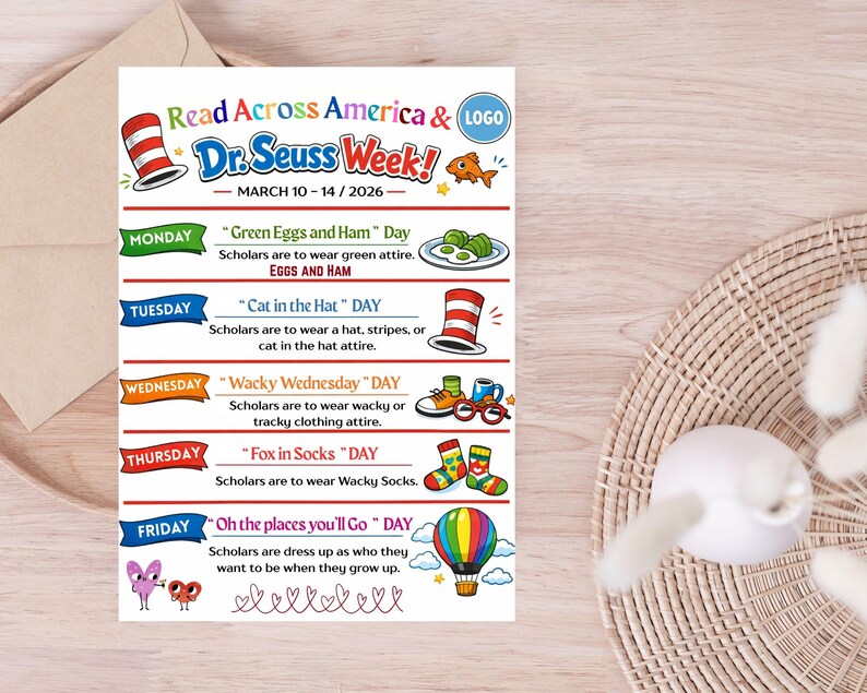 Editable Read Across America/dr. Seuss Spirit Week Template Flyer - Etsy