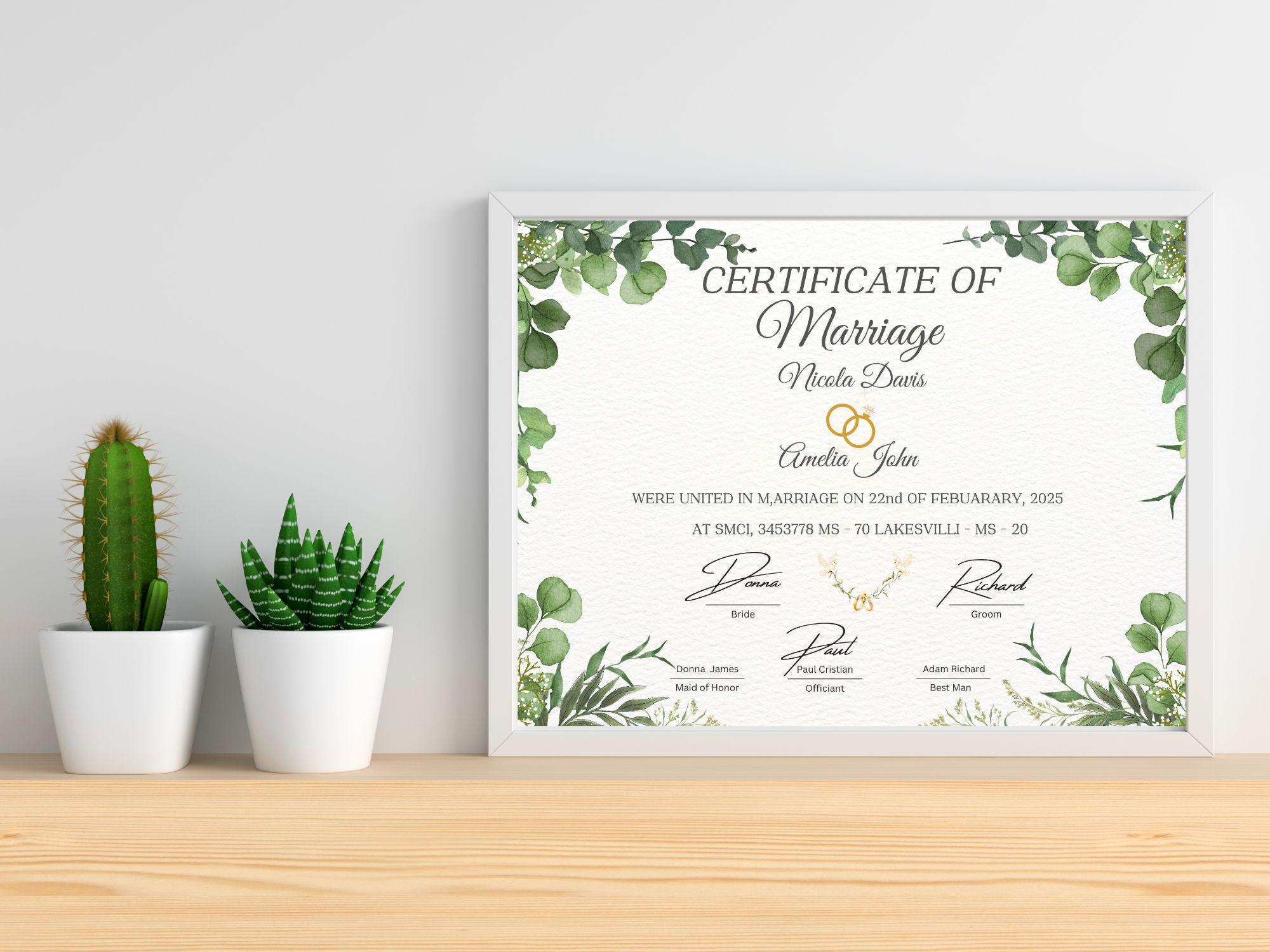 Printable Modern Marriage Certificate, Editable Marriage Certificate ...