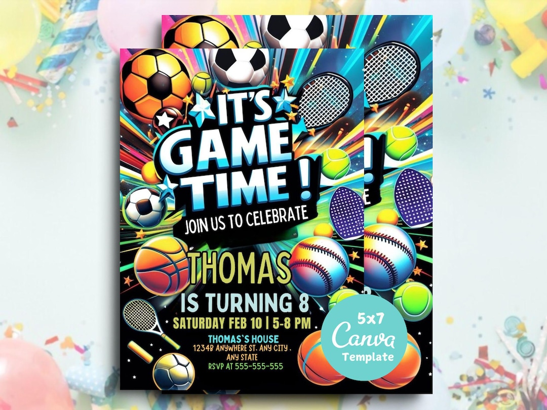 Editable Sports Birthday Invitation, Sports Party Invite, Sports Game ...