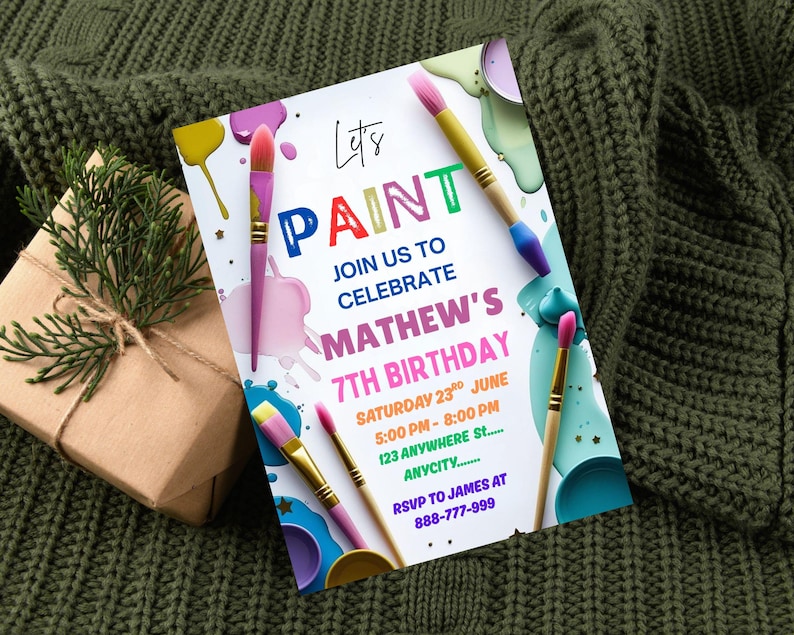 Editable Painting Party Invitation, Paint Party, Art Party Invitation ...