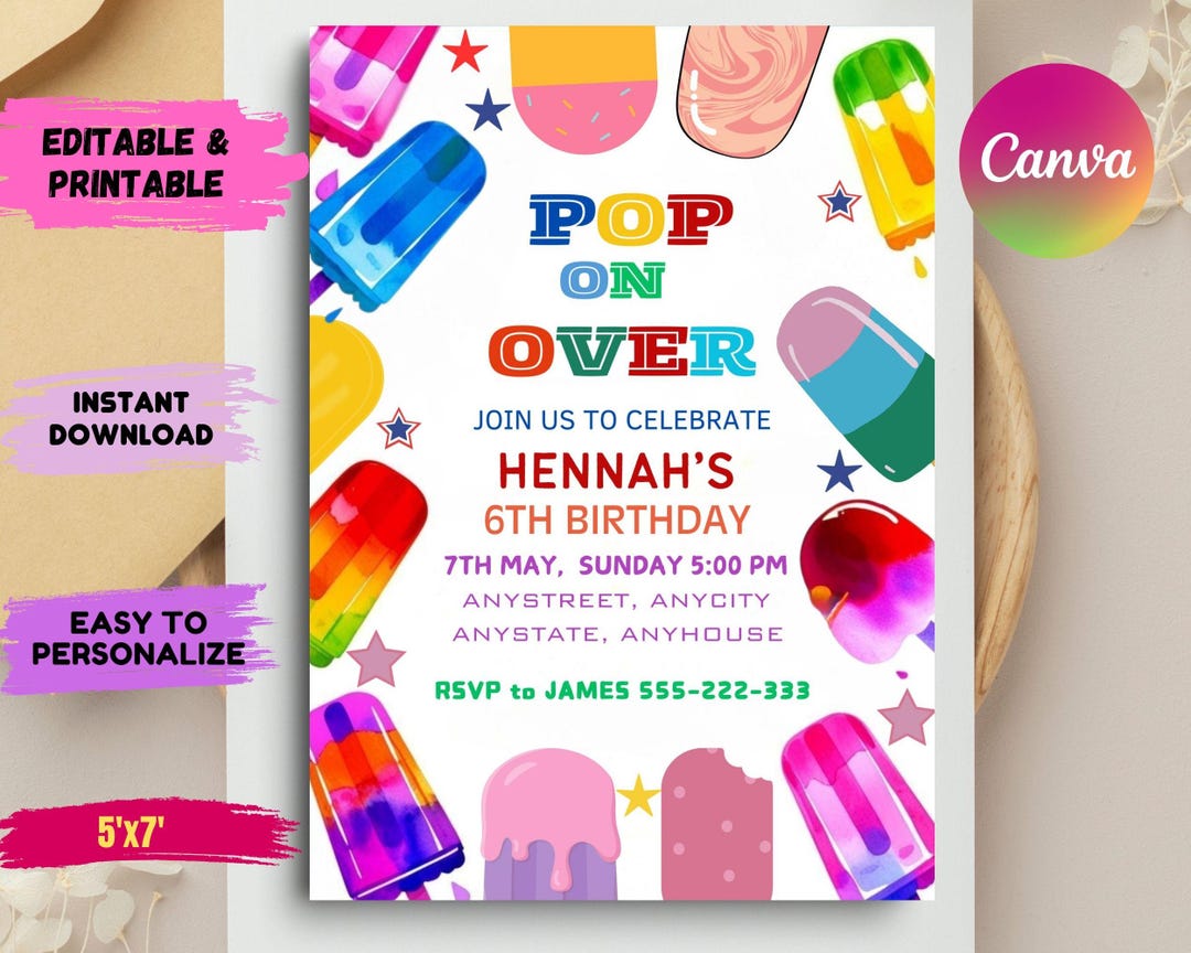Popsicle Birthday Invitation Boy Girl Birthday Party Invite Ice Cream ...