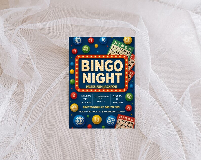 Bingo Birthday Invitation, Family Game Night Invitation, Bingo Night ...