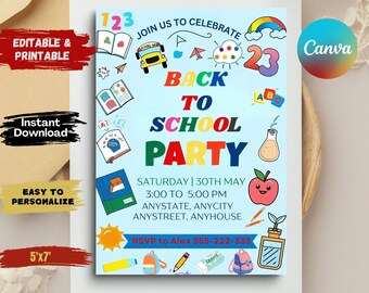 Back to School Party Invitation Template, Editable End of Summer Party ...
