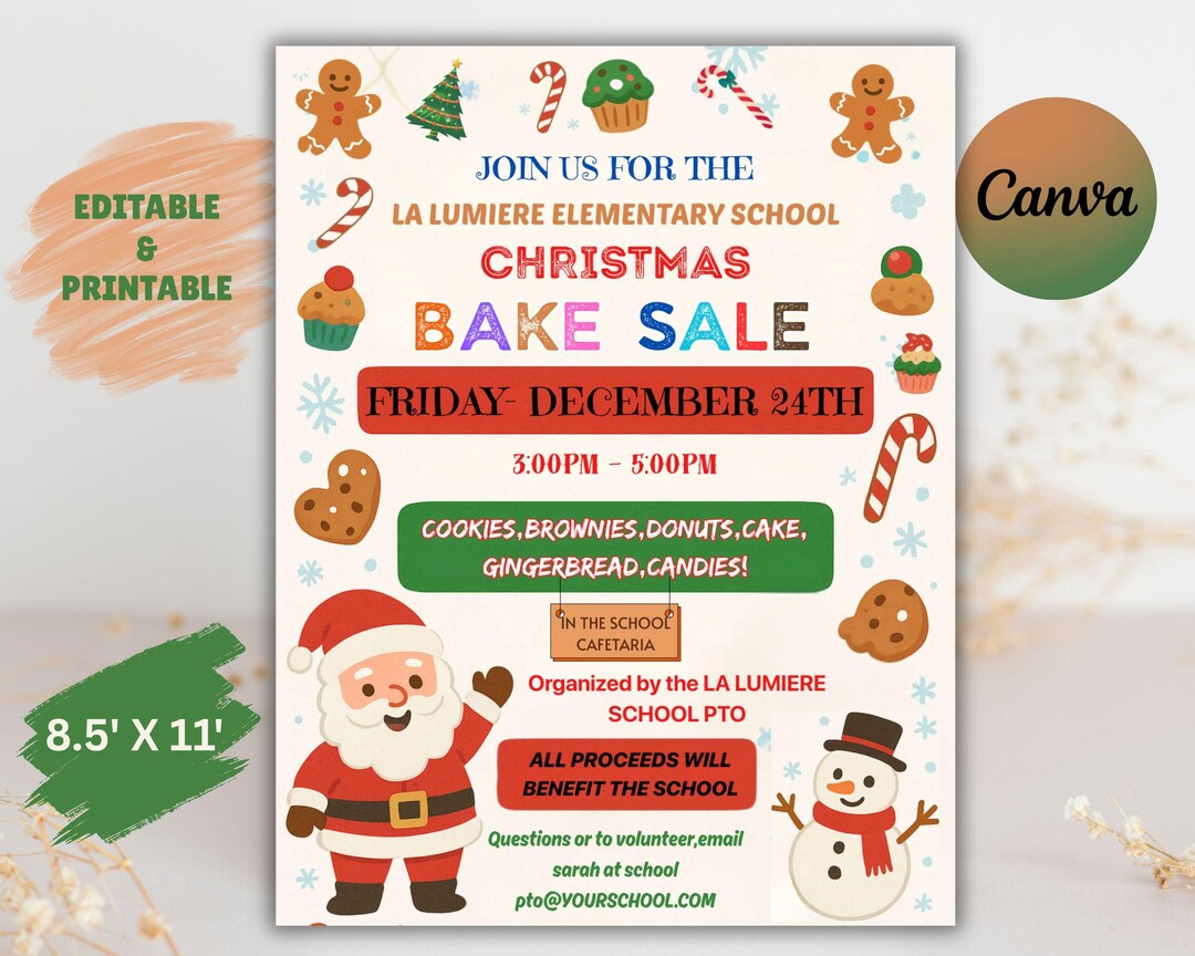 Christmas Bake Sale Flyer, Editable Canva Template, School Fundraiser ...