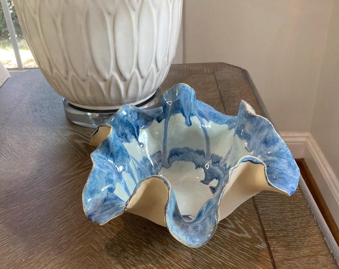 Blue Wavy Ceramic Bowl | Pottery Bowl | Handmade Ceramic Bowl | Wave ...