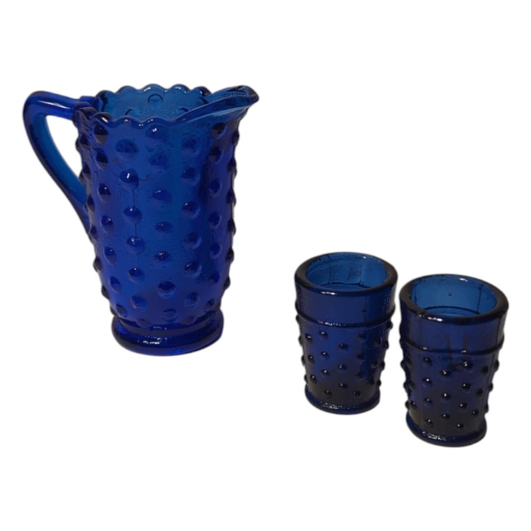 Fenton Cobalt Blue Hobnail Pitcher and Glasses Set - Etsy