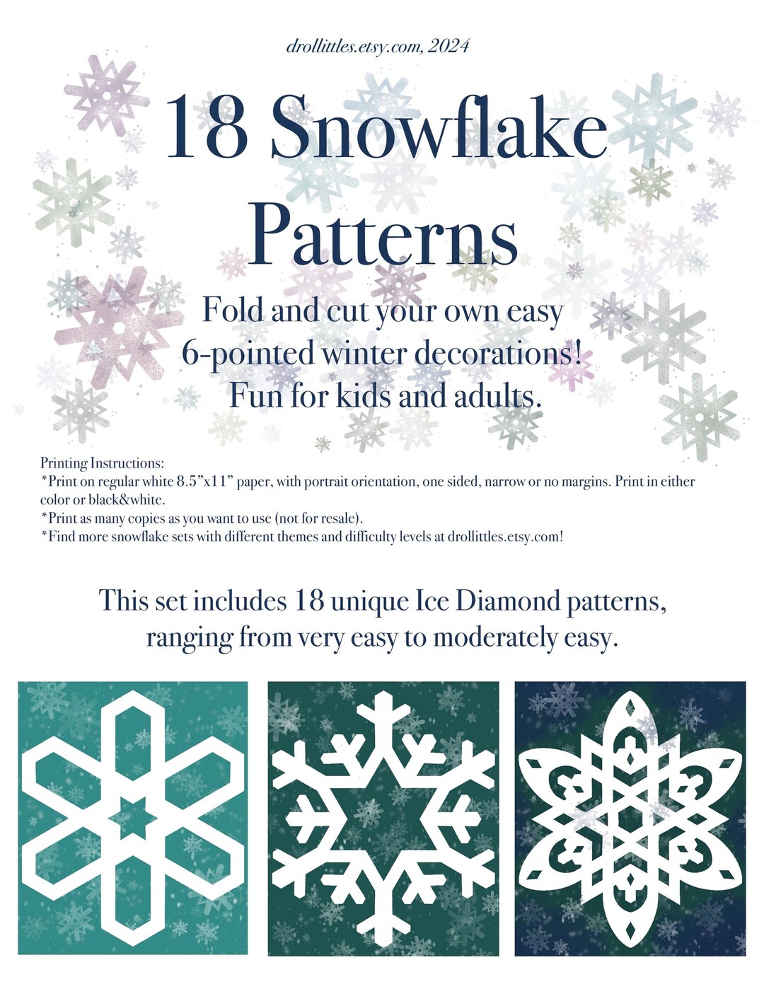 18 Easy Printable Snowflake Patterns, Set E - Etsy