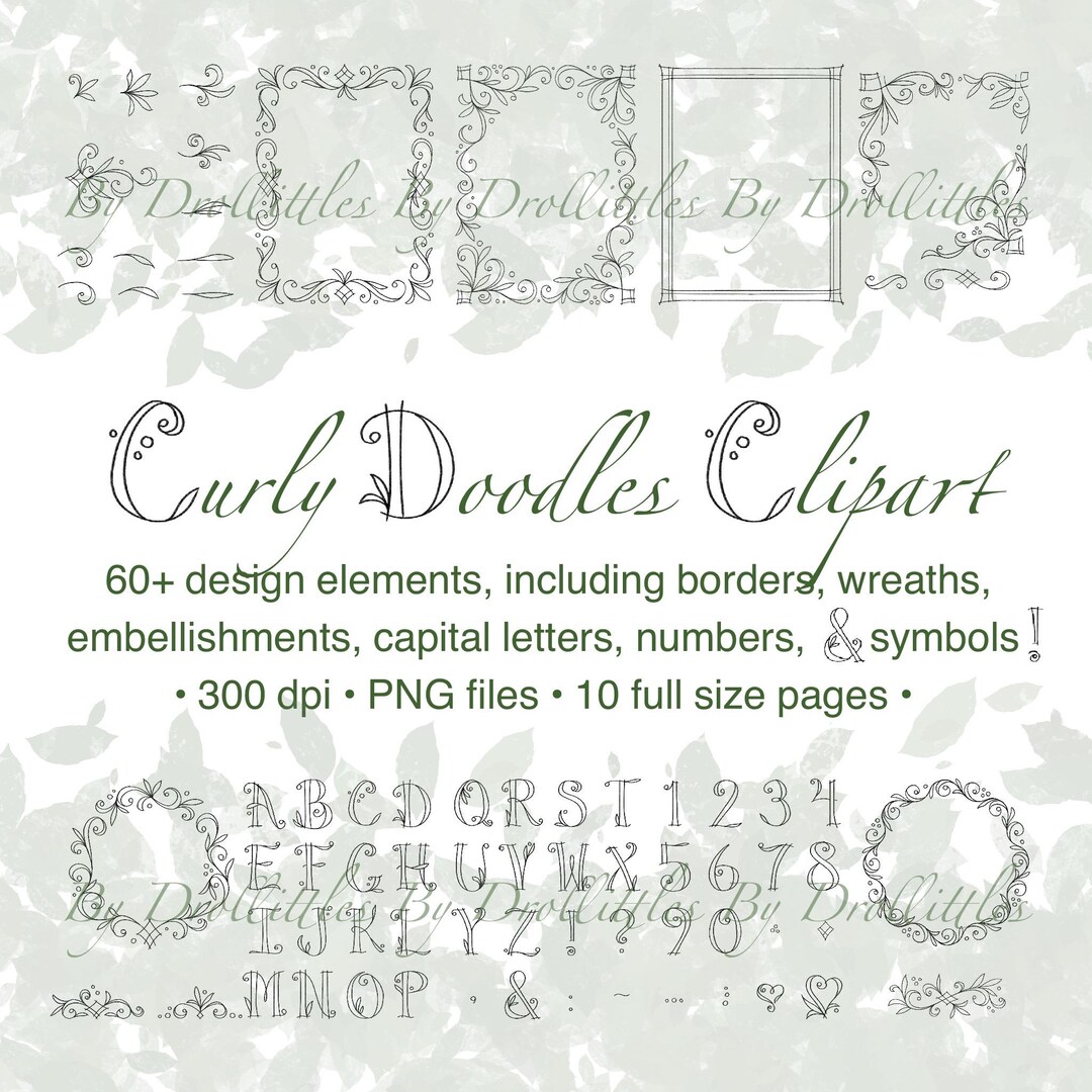 Curly Doodles Clipart — Png Files — Borders, Flourishes, Wreaths ...