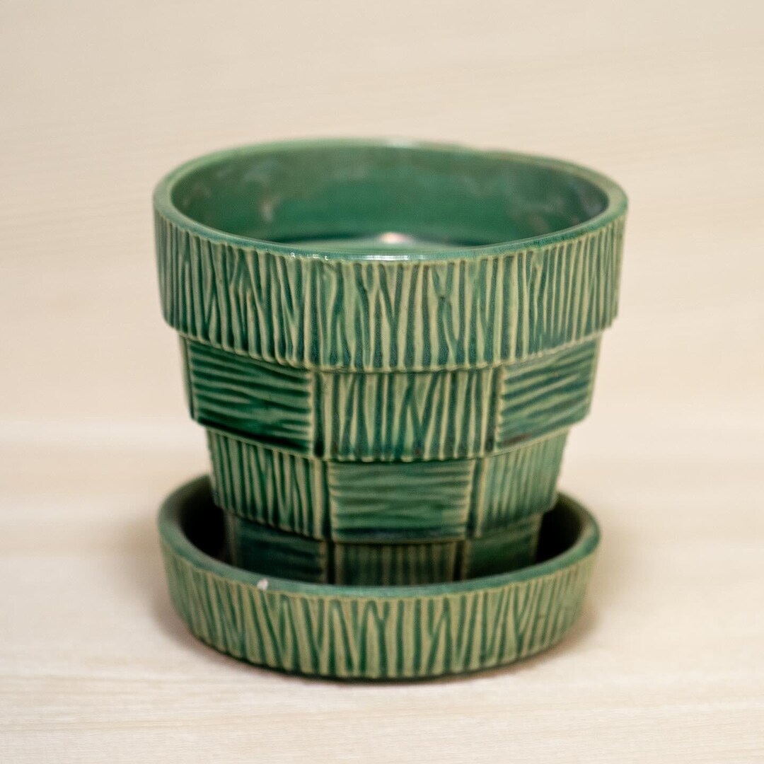 Vintage Mccoy Basket Weave Flower Pot - 1950s Ohio Stoneware, Planter ...