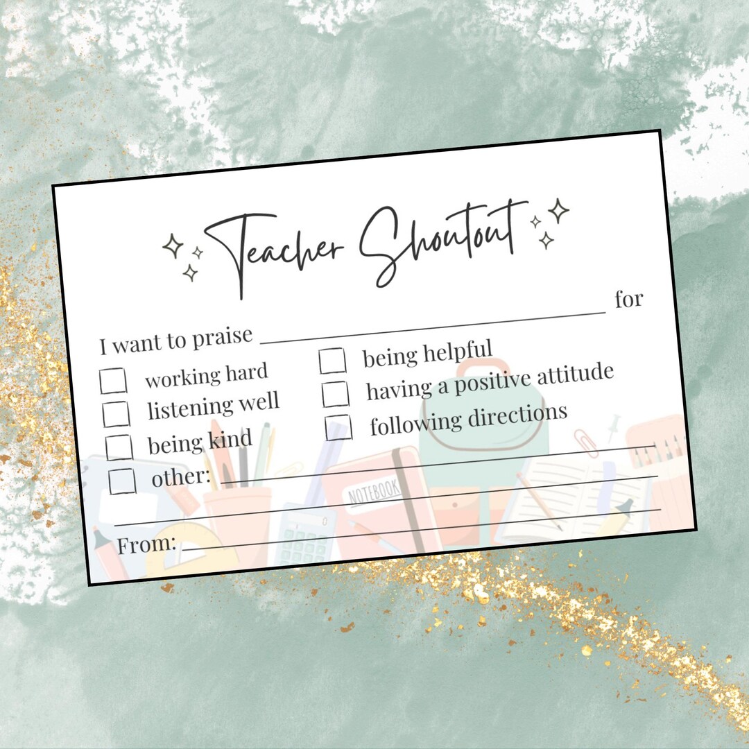 Teacher Shoutout Card - Etsy