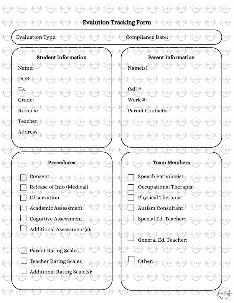 Evaluation Tracking Form - Etsy