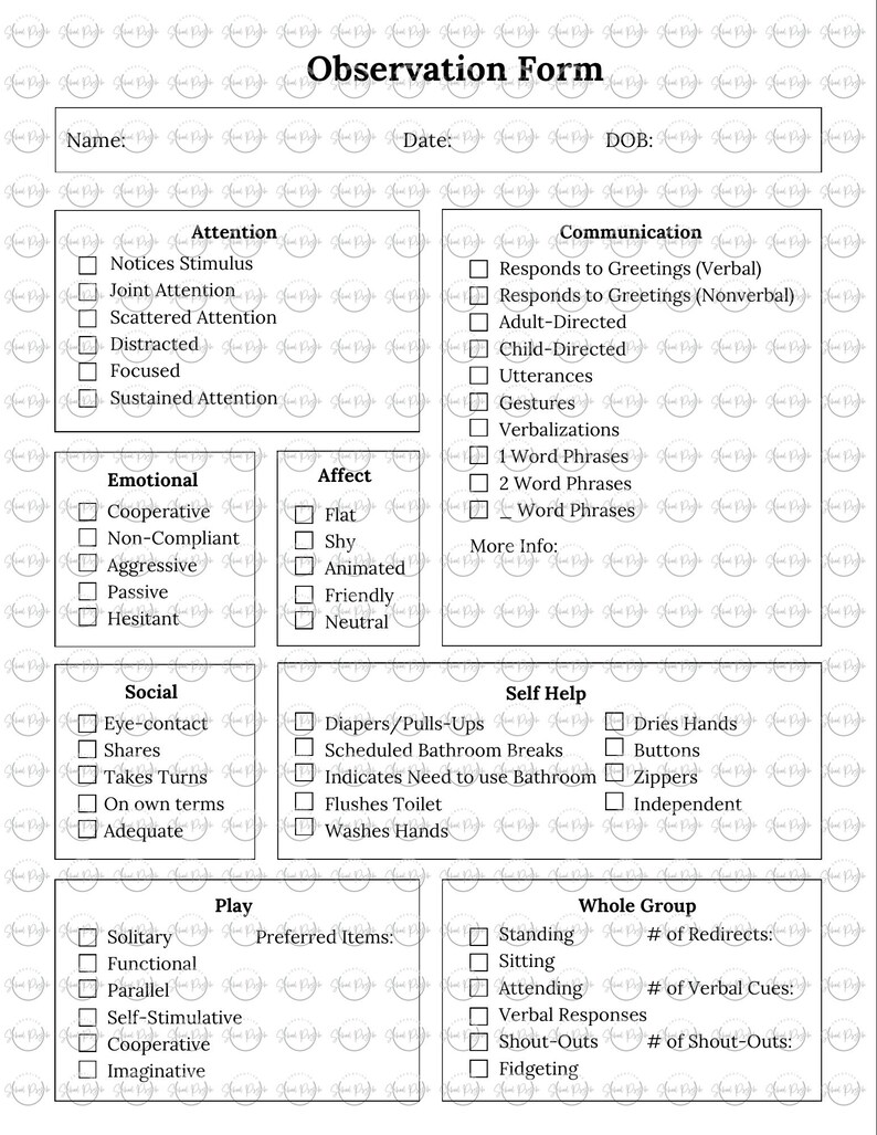 School Psychologist Observation Form - Etsy