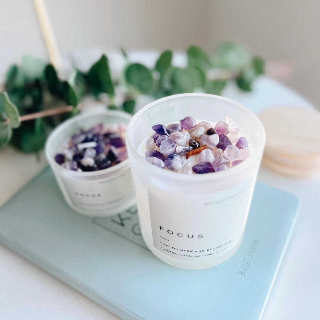 Focus Candle With Amethyst Crystals – Handmade Soy & Coconut Wax – Soft ...