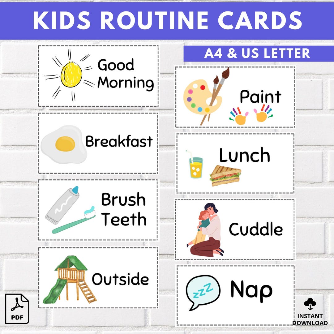 Printable Kids Daily Routine Cards, Daily Visual Schedule, Chore Chart ...