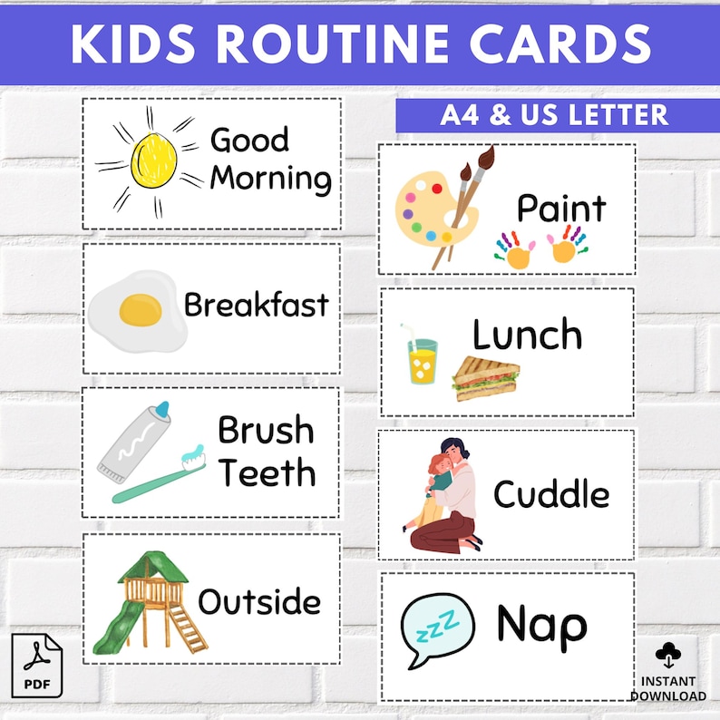 Printable Kids Daily Routine Cards, Daily Visual Schedule, Chore Chart ...