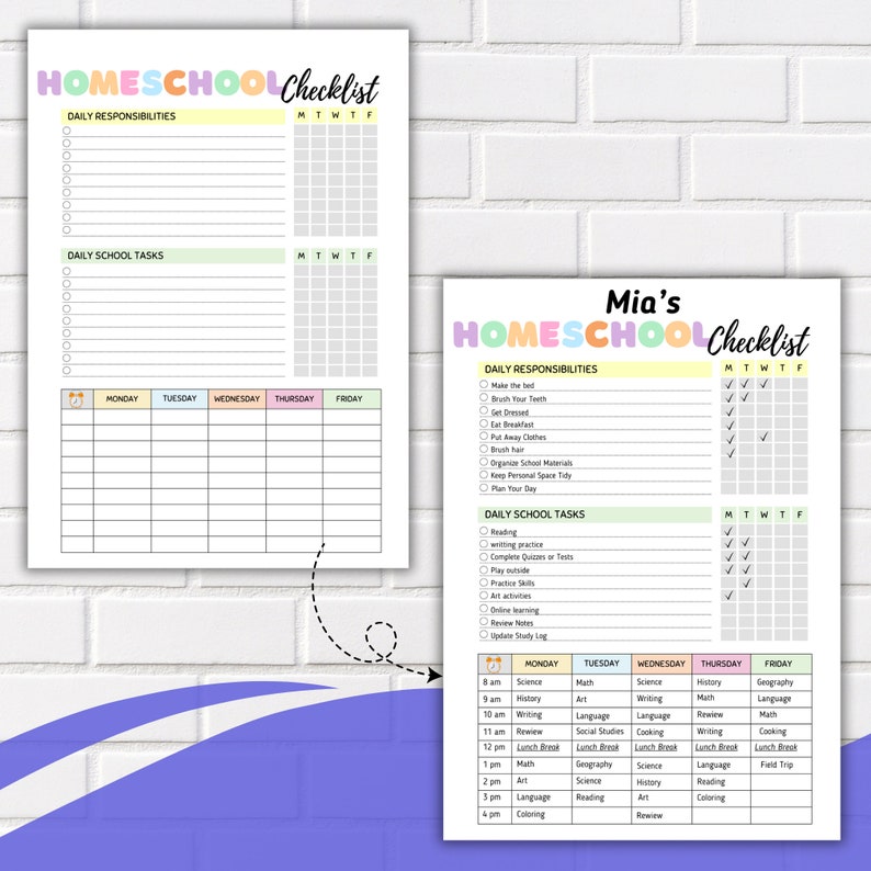 Editable Homeschool Checklist: Daily & Weekly Planner (digital Download ...