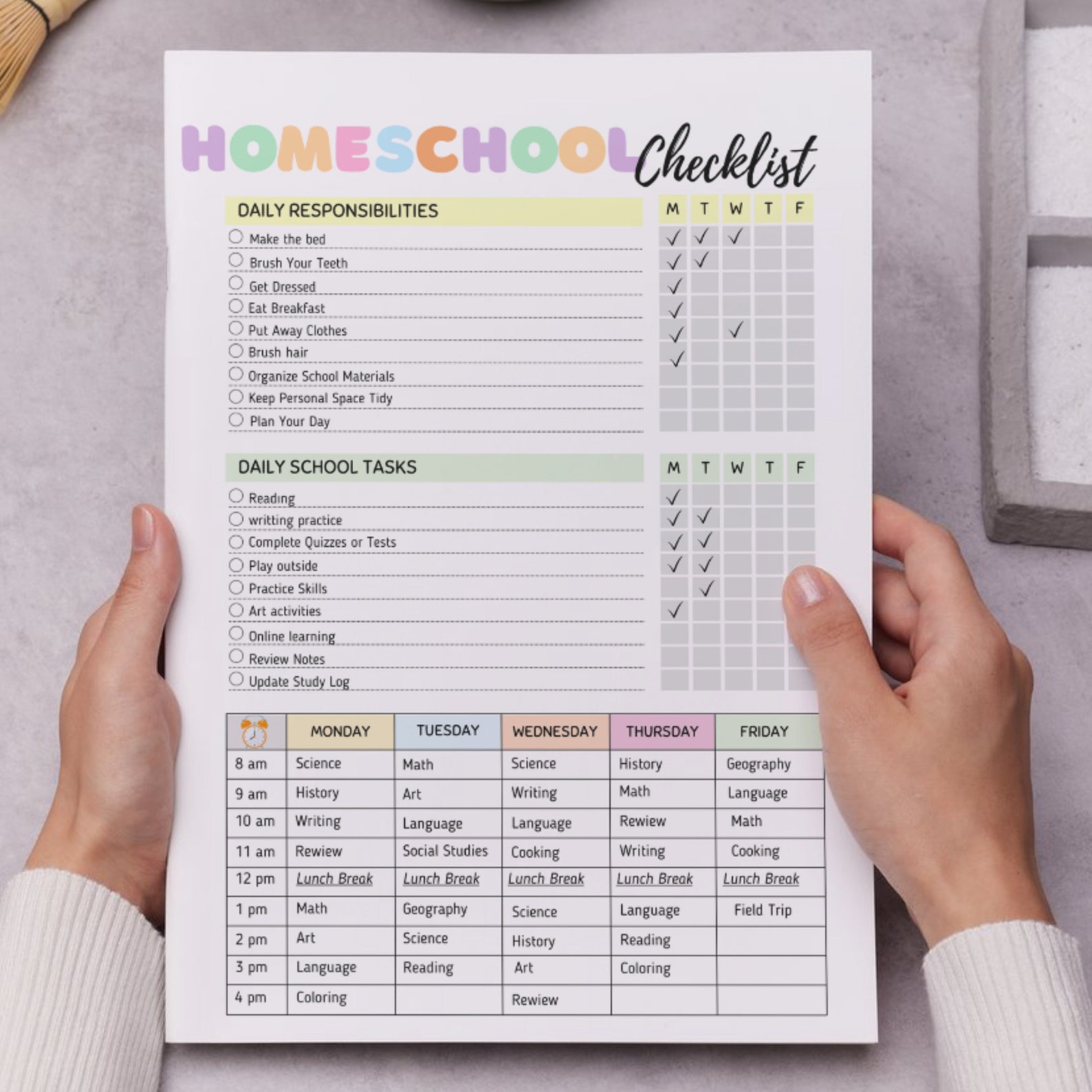 Editable Homeschool Checklist, Homeschool Planner, Daily Schedule for ...