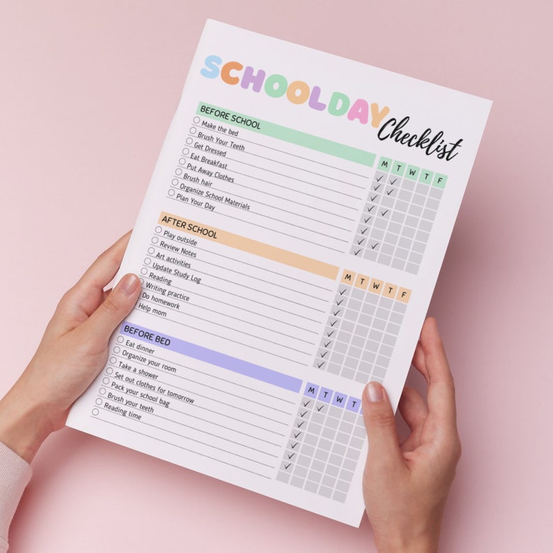 Editable Schoolday Checklist, Daily Routine Chart, Kids Chore Chart ...