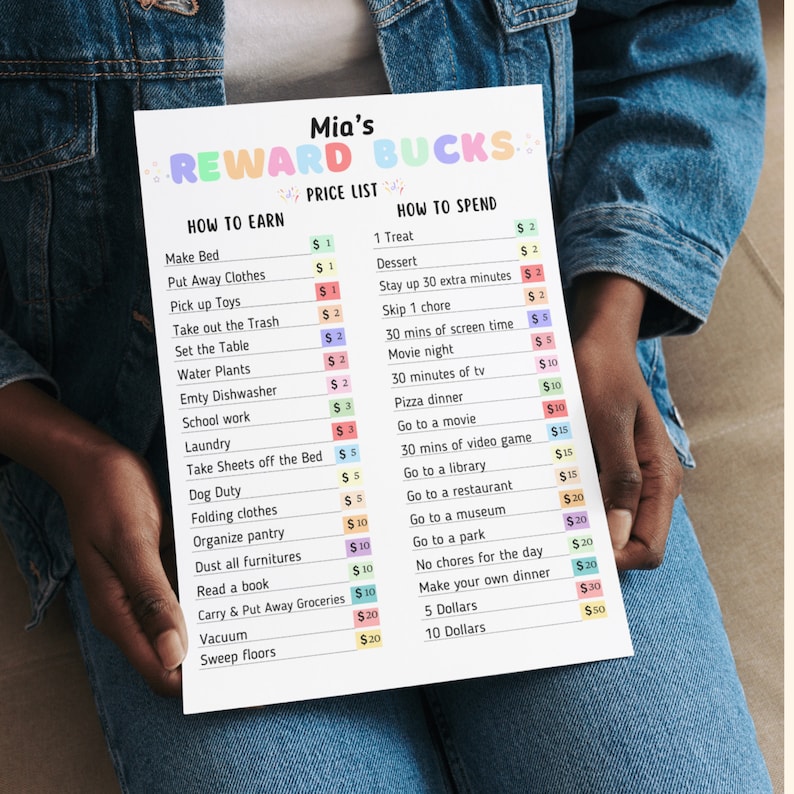 Printable Kids Reward Bucks: Chore Chart, Mom Money (fillable, Editable ...