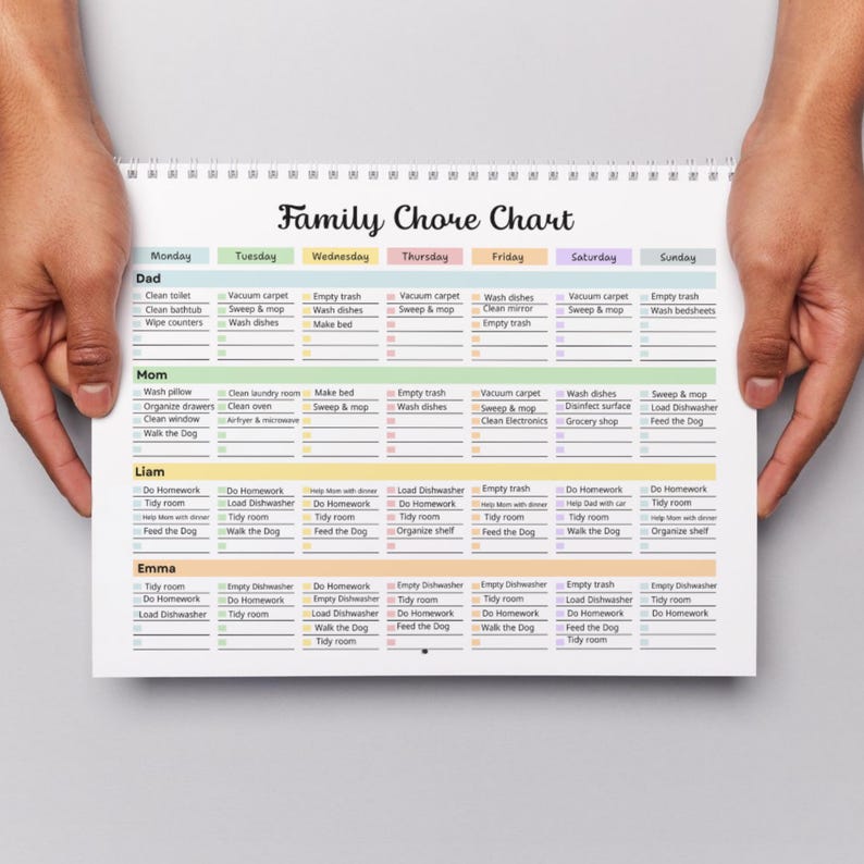 EDITABLE Family Chore Chart, Printable Weekly Chore List, Kids, Adults ...