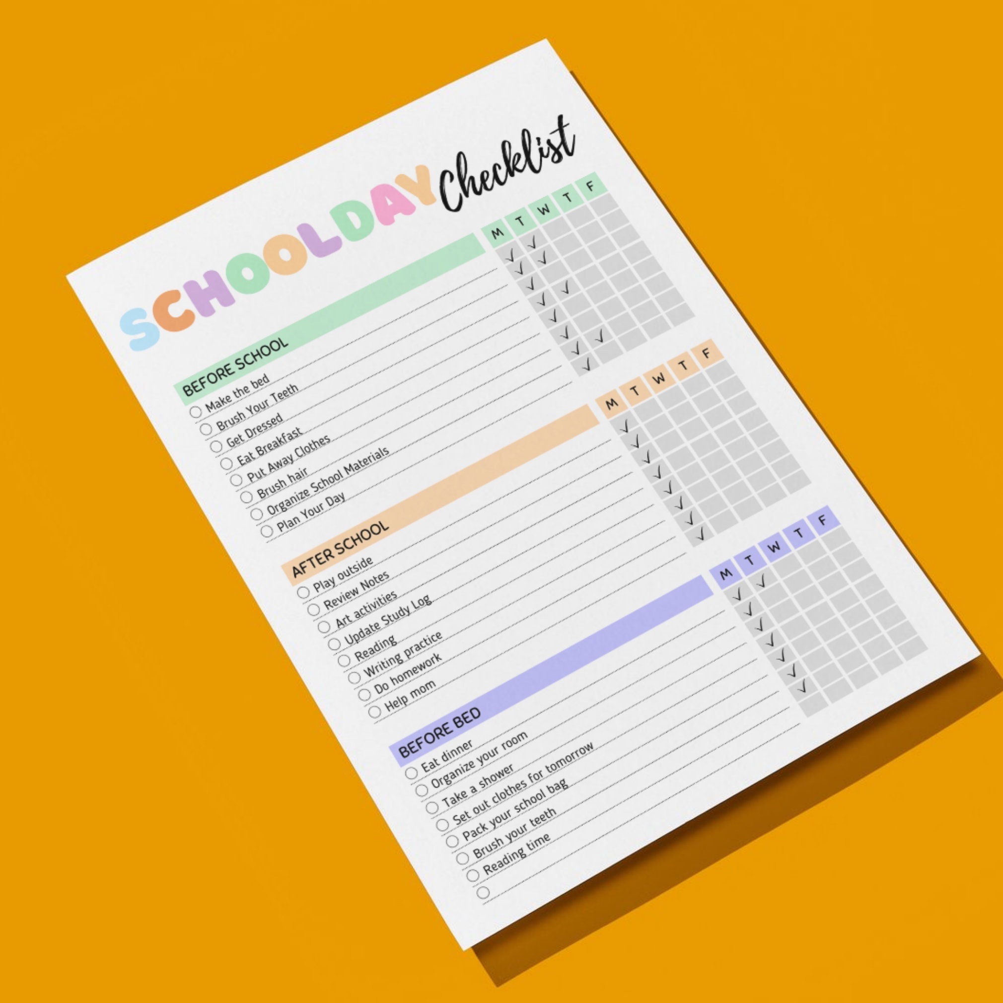 Editable Schoolday Checklist, Daily Routine Chart, Kids Chore Chart ...