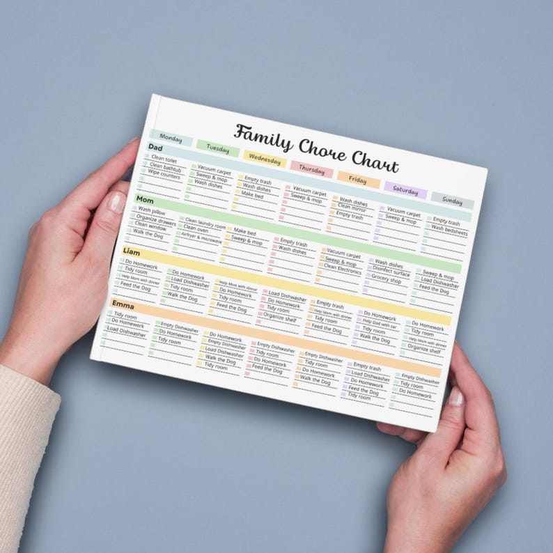 EDITABLE Family Chore Chart, Printable Weekly Chore List, Kids, Adults ...
