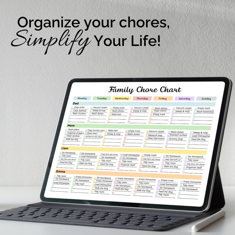 EDITABLE Family Chore Chart, Printable Weekly Chore List, Kids, Adults ...