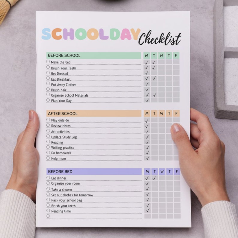 Editable Schoolday Checklist, Daily Routine Chart, Kids Chore Chart ...
