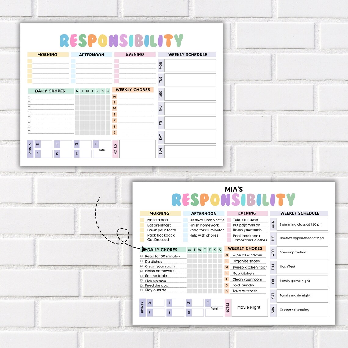 Editable Responsibility Chore Chart for Kids | Printable | Kids Daily ...