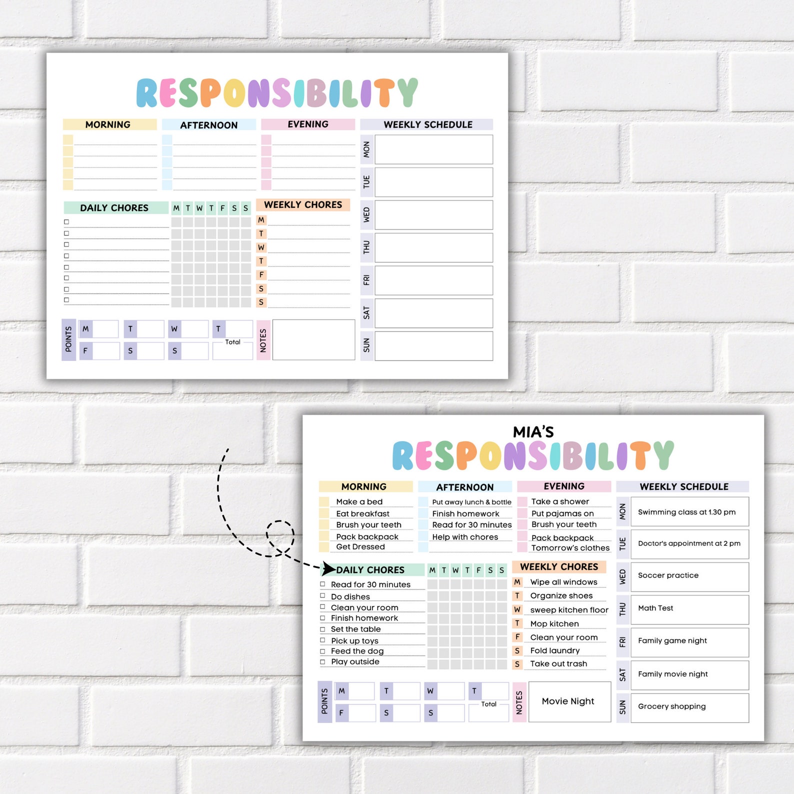 Editable Responsibility Chore Chart for Kids | Printable | Kids Daily ...
