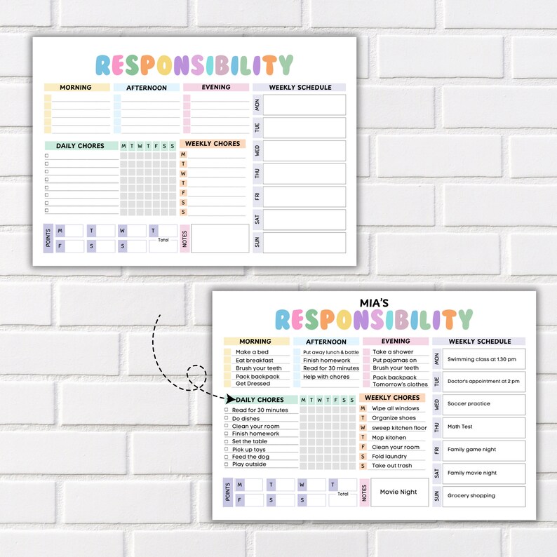 Editable Responsibility Chore Chart for Kids | Printable | Kids Daily ...