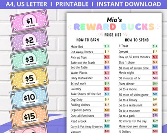 Printable Kids Reward Bucks: Chore Chart, Mom Money (fillable, Editable ...