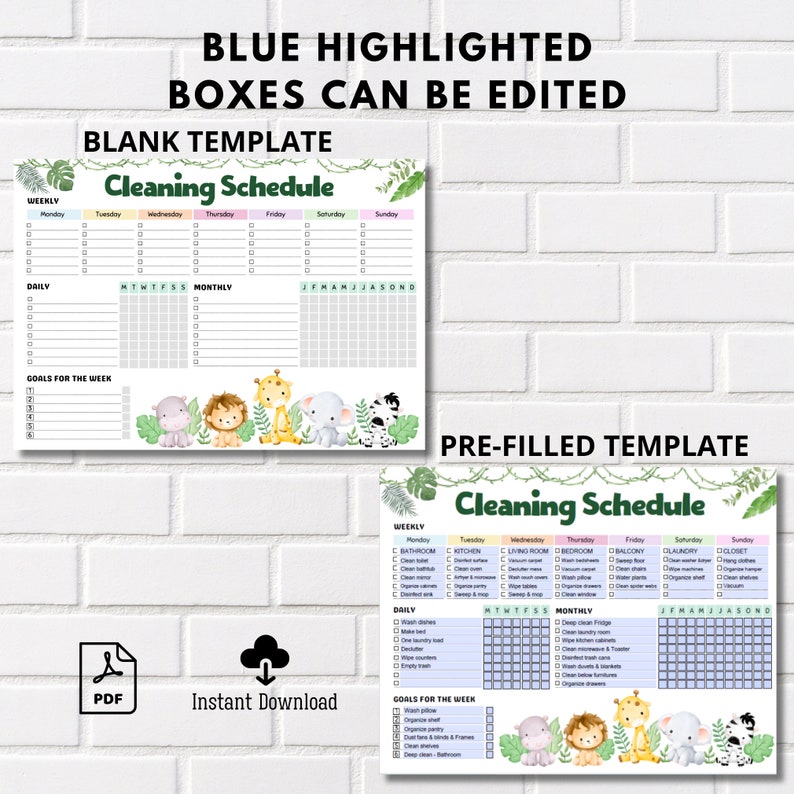 Printable Cleaning Schedule, EDITABLE Cleaning Planner, Cleaning ...