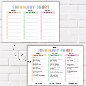 Editable Kids School Day Checklist: Morning, After School, Bedtime ...