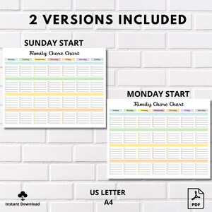 EDITABLE Family Chore Chart, Printable Weekly Chore List, Kids, Adults ...