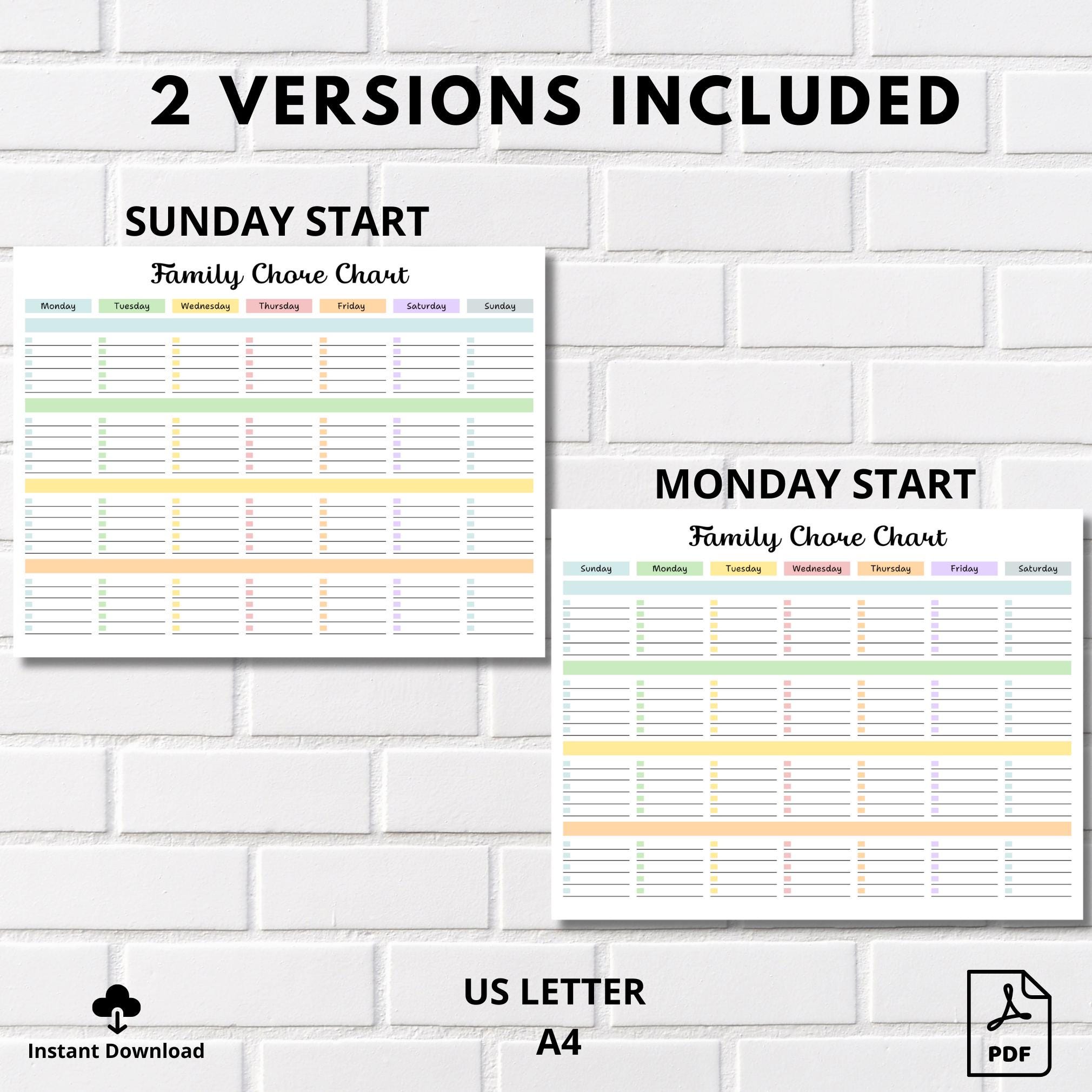 Editable Family Chore Chart: Weekly Planner (printable PDF) - Etsy