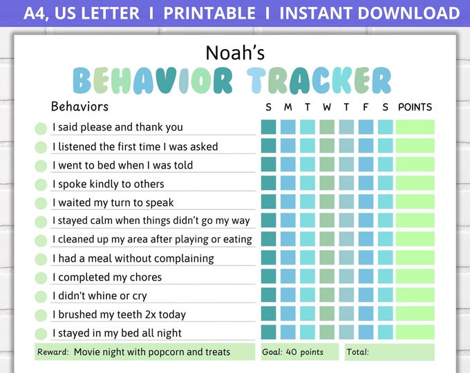 Behavior Reward Chart for Kids | Printable, Editable, Digital PDF ...