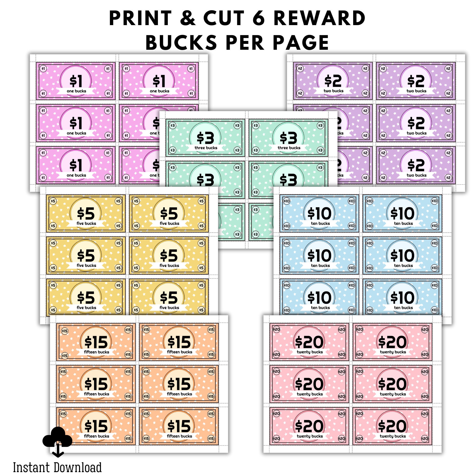 Printable Kids Reward Bucks: Chore Chart, Mom Money (fillable, Editable ...