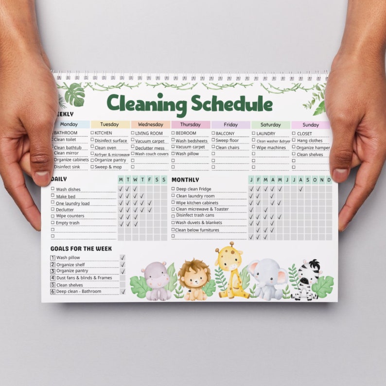 Cute Animal Cleaning Schedule, Editable Chores Chart (printable PDF) - Etsy