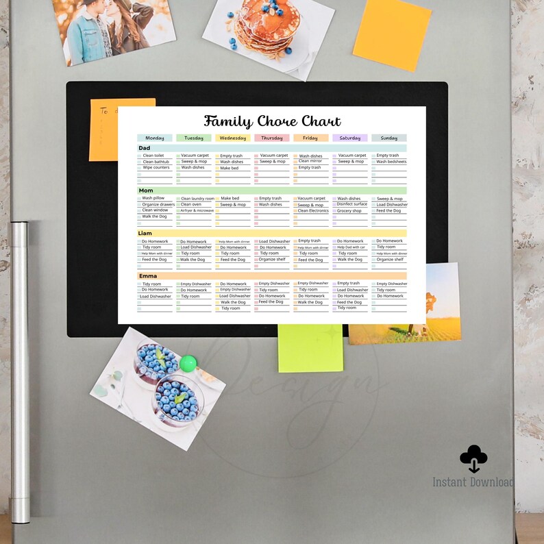 EDITABLE Family Chore Chart, Printable Weekly Chore List, Kids, Adults ...