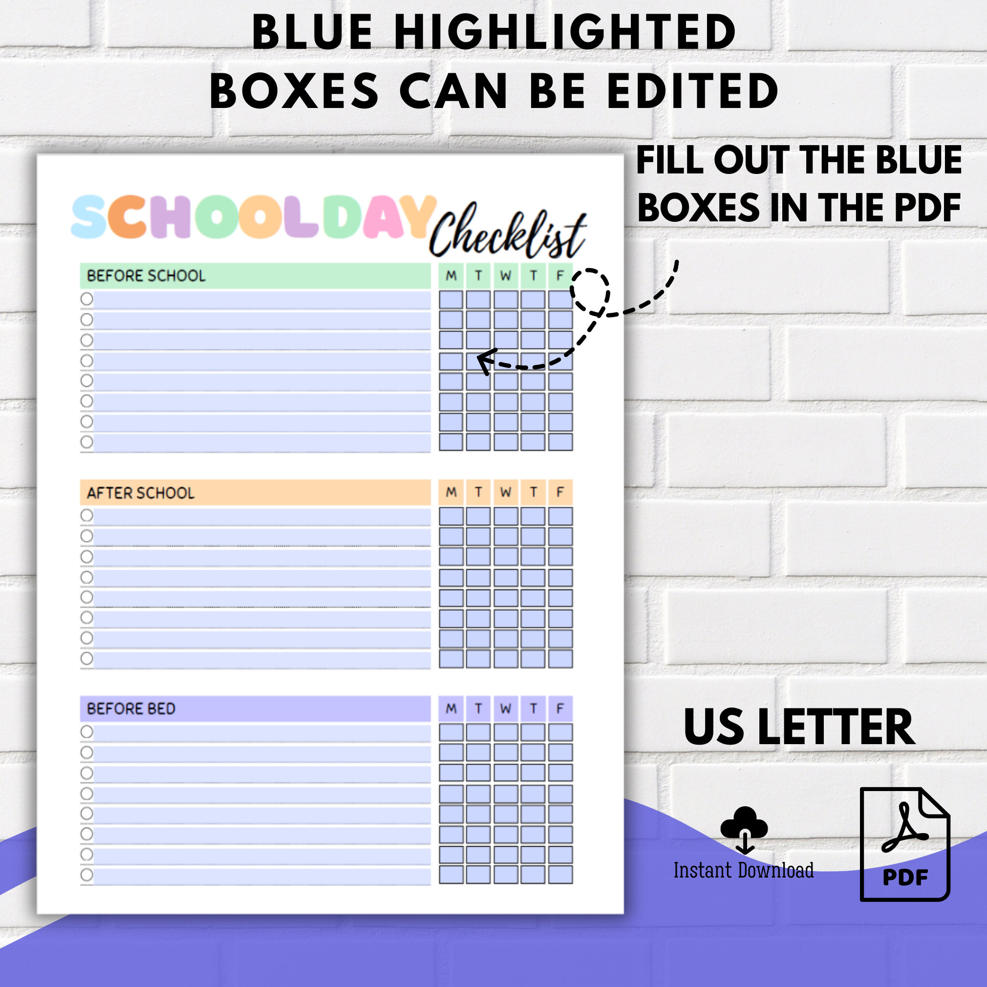 Editable Schoolday Checklist, Daily Routine Chart, Kids Chore Chart ...