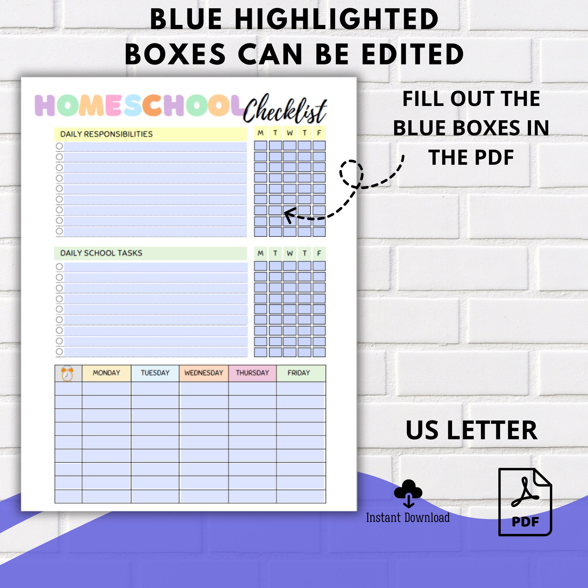 Editable Homeschool Checklist: Daily & Weekly Planner (digital Download ...
