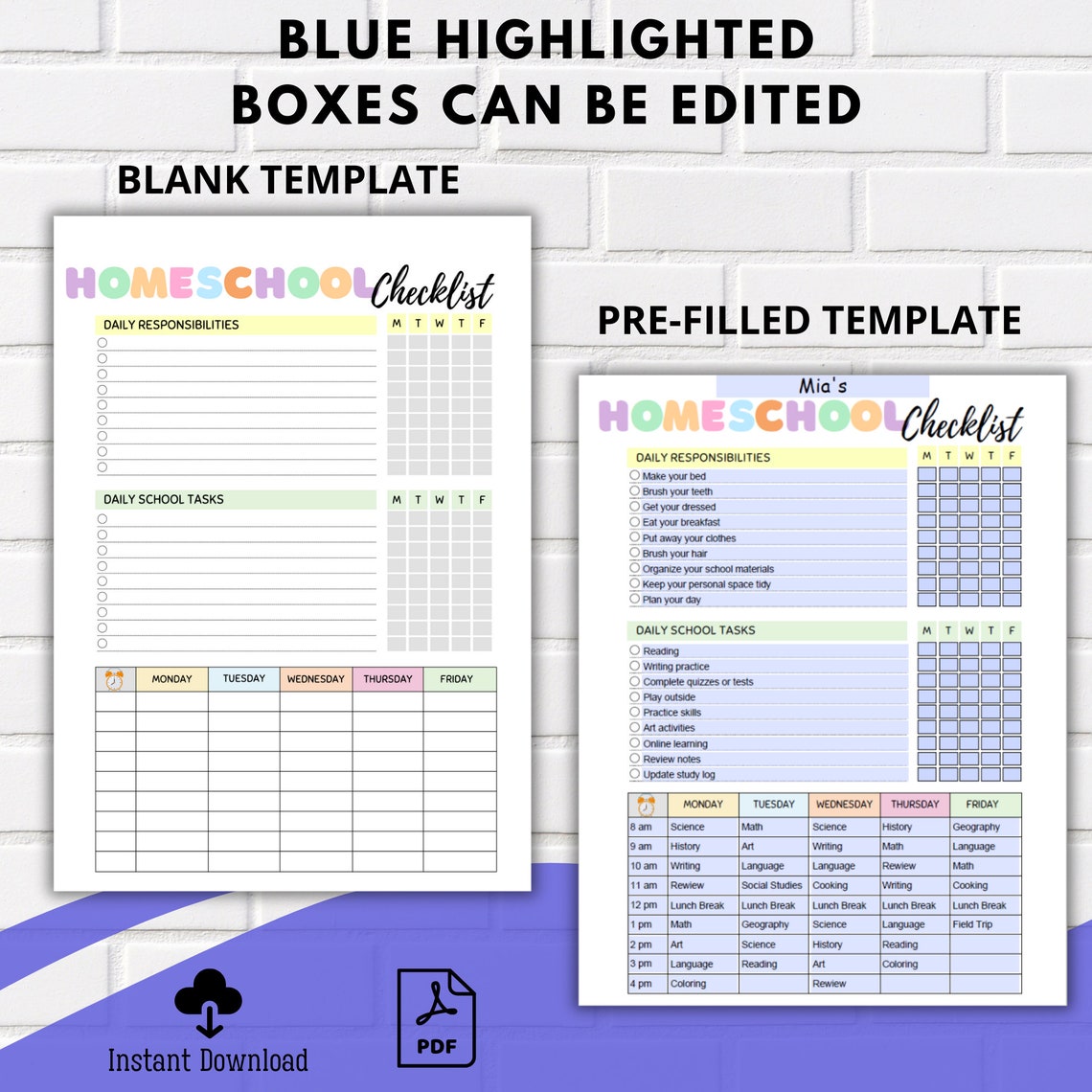 Editable Homeschool Checklist: Daily & Weekly Planner (digital Download ...