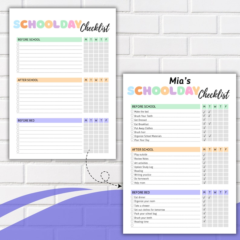 Editable Kids School Day Checklist: Routine Chart (digital Download) - Etsy