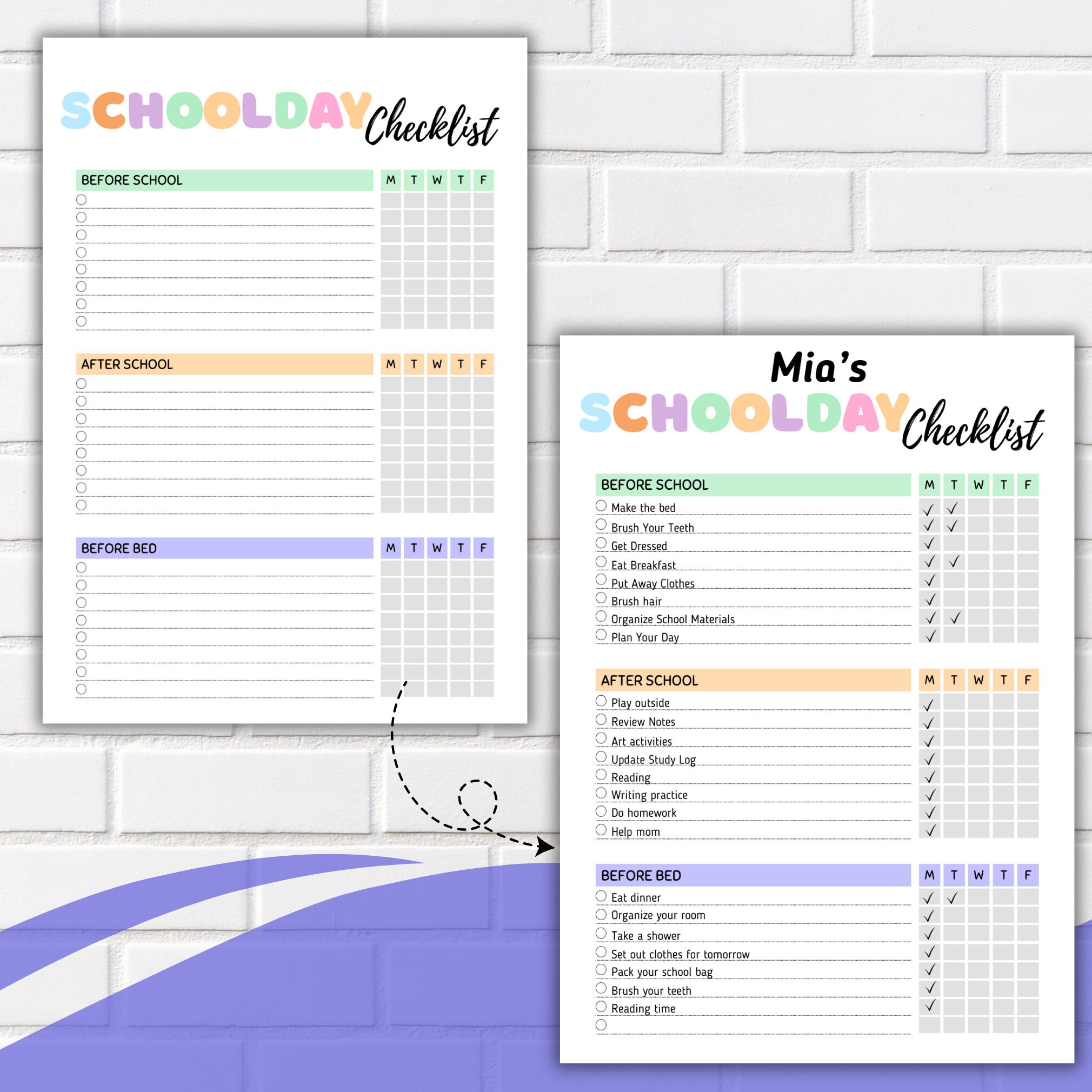 Editable Schoolday Checklist, Daily Routine Chart, Kids Chore Chart ...
