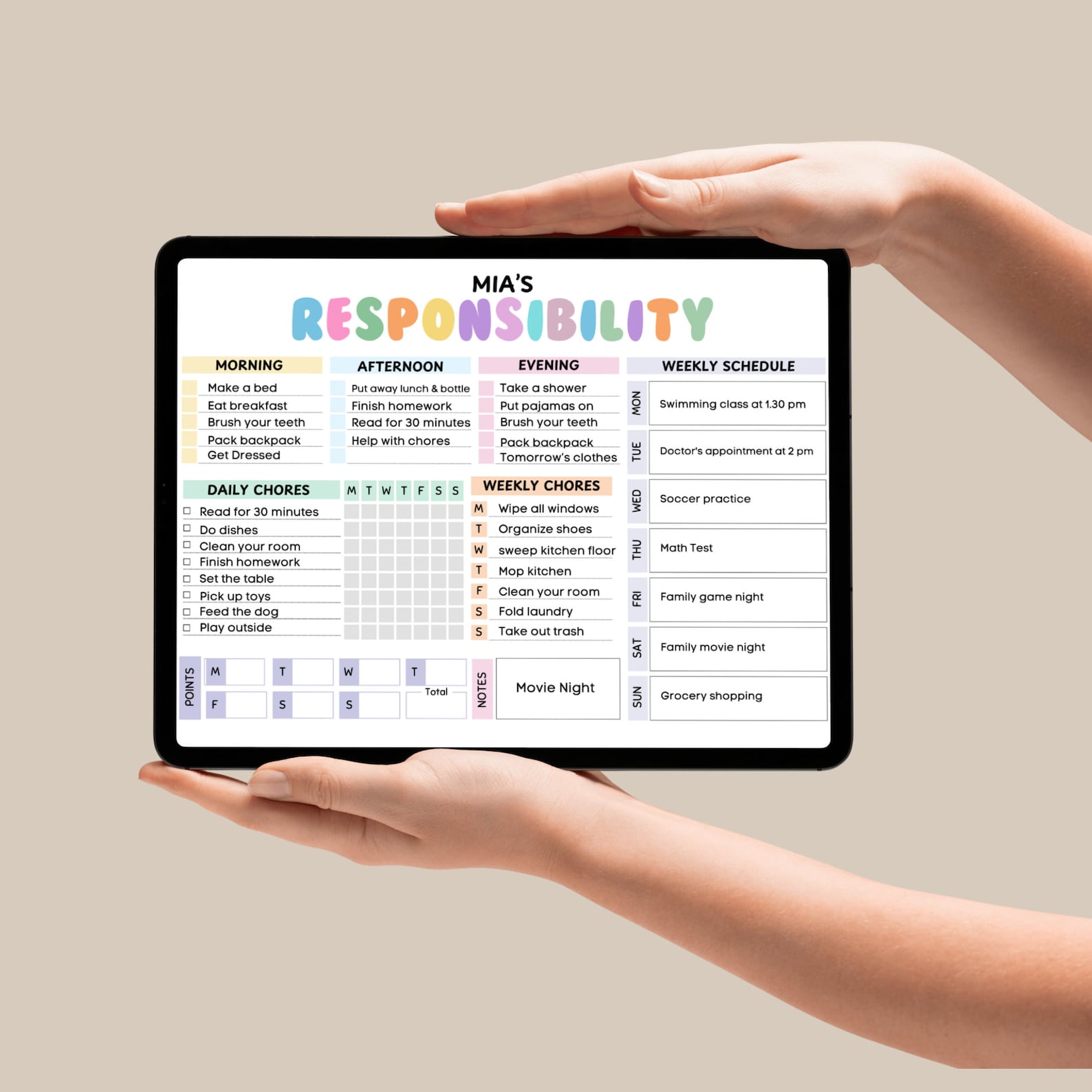 Editable Responsibility Chore Chart for Kids | Printable | Kids Daily ...