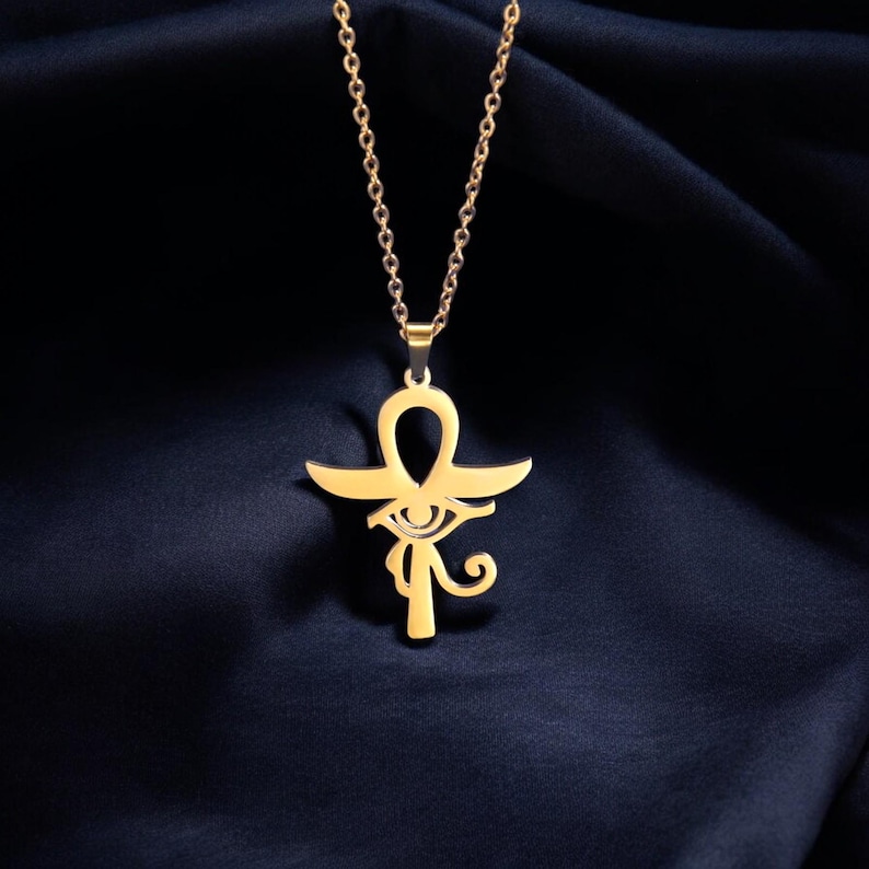 Eye of Horus Necklace Ankh Cross Pendant Egyptian Stainless Steel ...