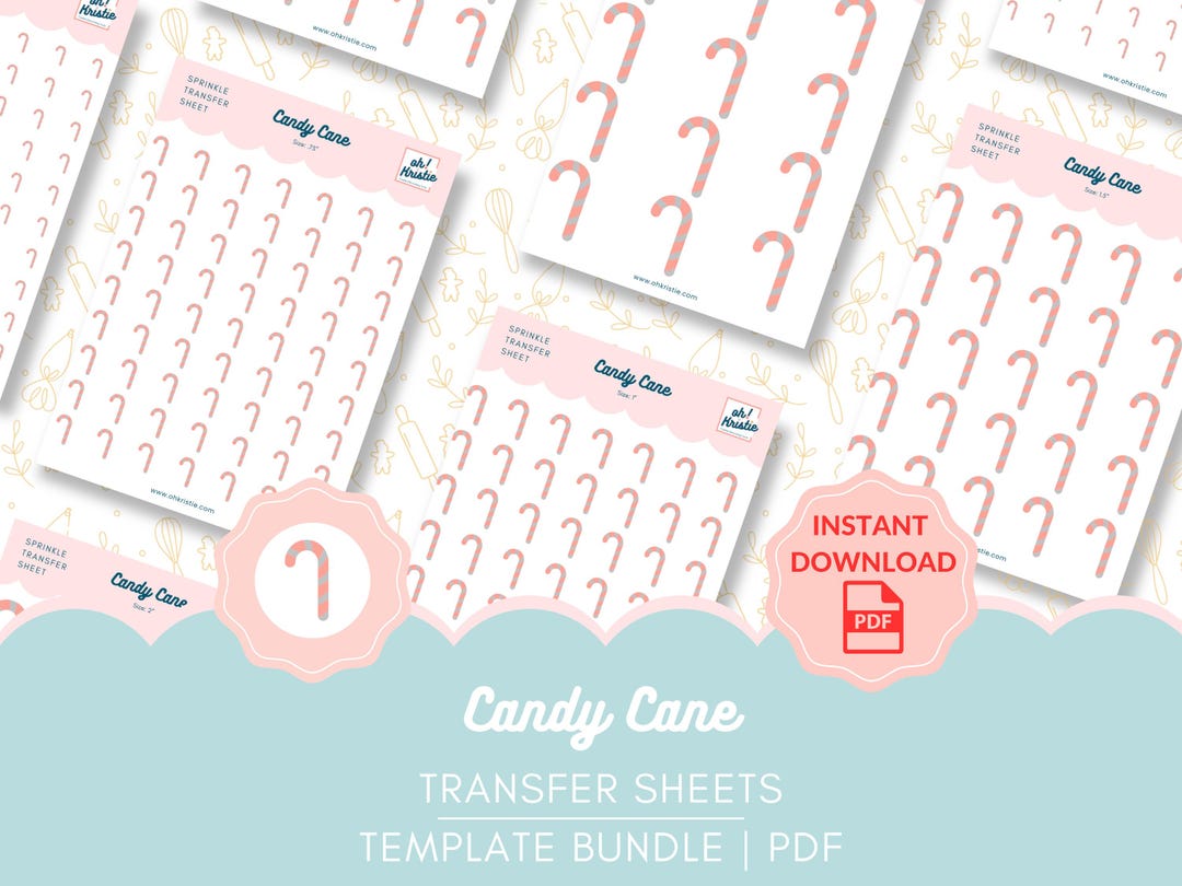 Candy Cane Royal Icing Transfer Template Sheet, PDF Download, Cookies ...